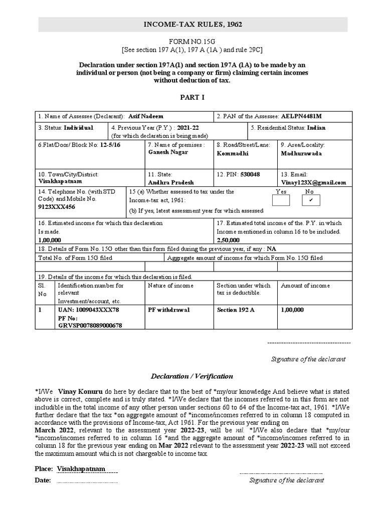 Form 15G Word | PDF | Income Tax | Wealth