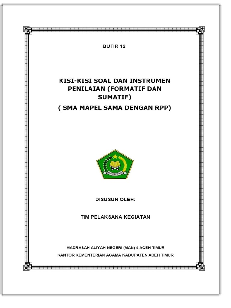 KISI-KISI SOAL DAN INSTRUMEN PENILAIAN (FORMATIF DAN SUMATIF) (SMA MAPEL SAMA DENGAN RPP) - PDF ...