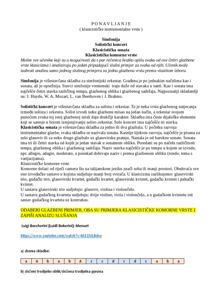 GK7 Ponavljanje I Zadatak Klasicne Instr - Vrste | PDF