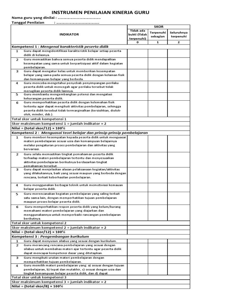 Format Penilaian Kinerja Guru | PDF