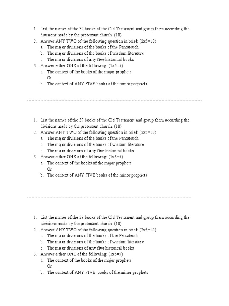 List The Names of The 39 Books of The Old Testament and Group Them ...
