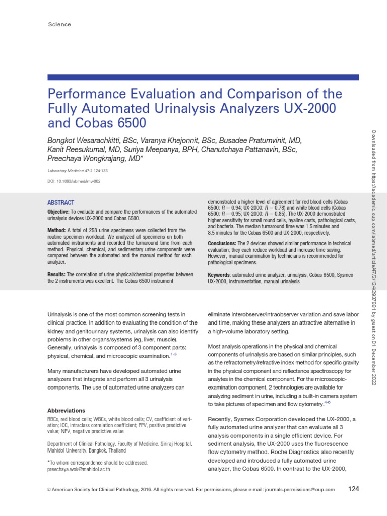 Comparing the Performance of Two Fully Automated Urinalysis Analyzers ...