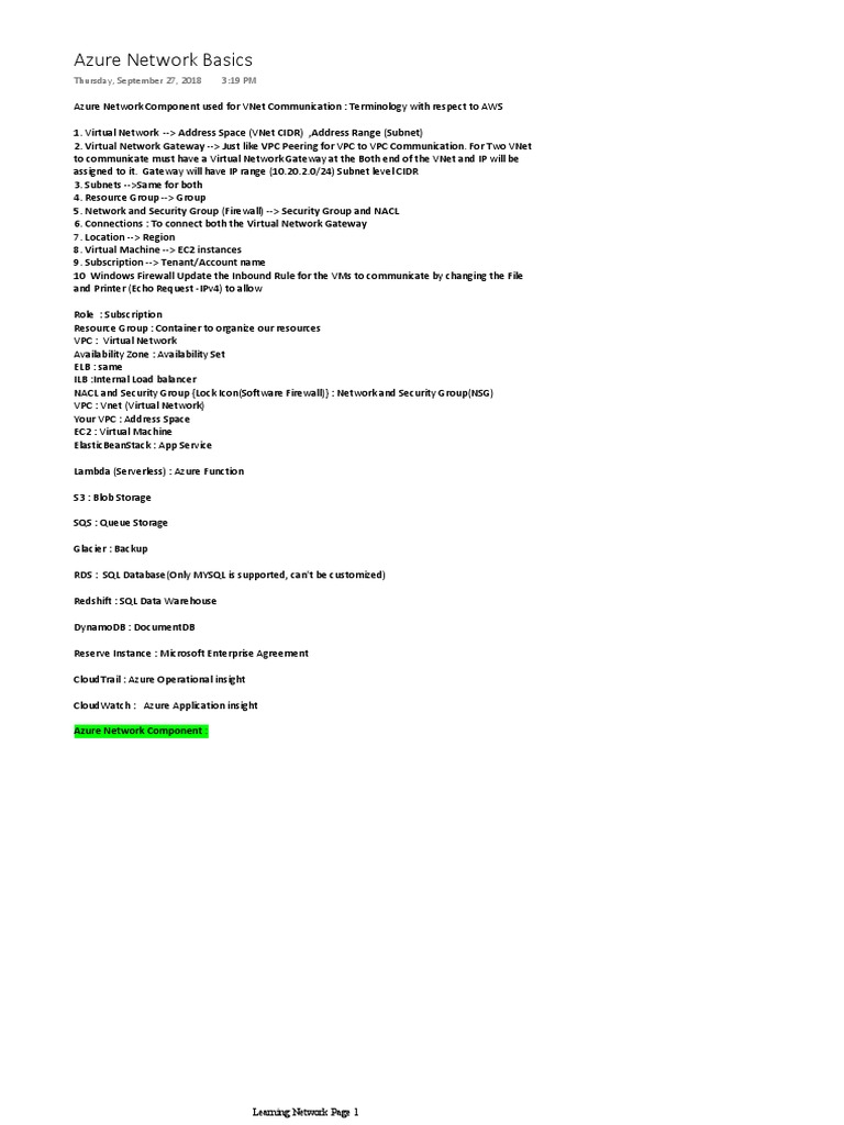 Azure Network Basics | PDF | Computer Network | Load Balancing (Computing) Azure Network Basics | PDF | Computer Network | Load Balancing (Computing)