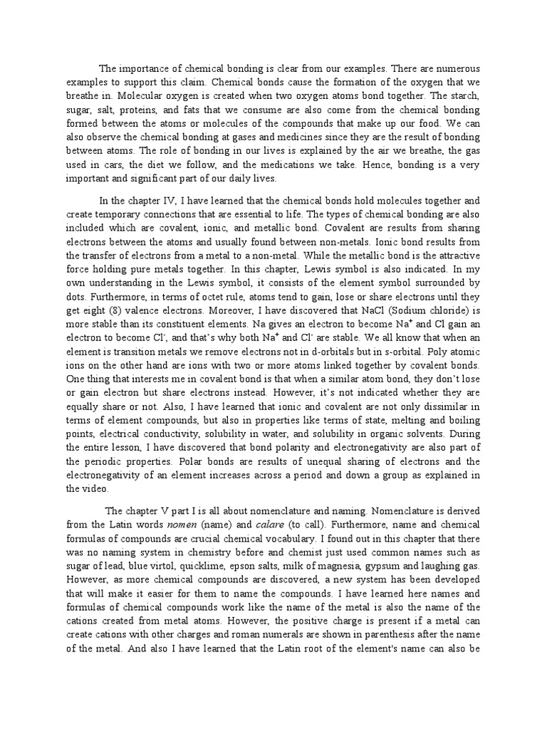 Reflection 3 Chem Lec | PDF | Chemical Bond | Chemical Compounds