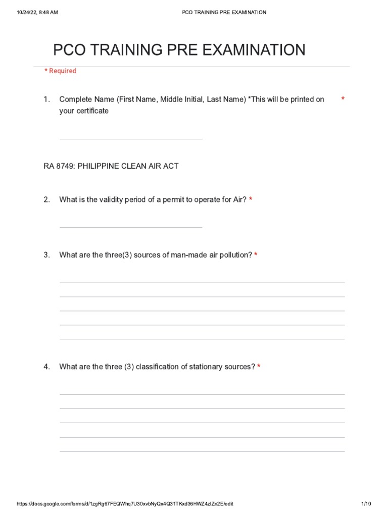 PCO Pre Exam - Google Forms | PDF