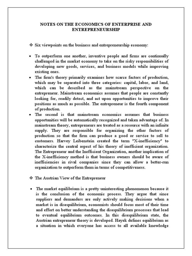 Notes On The Economics of Enterprise and Entrepreneurship | PDF ...