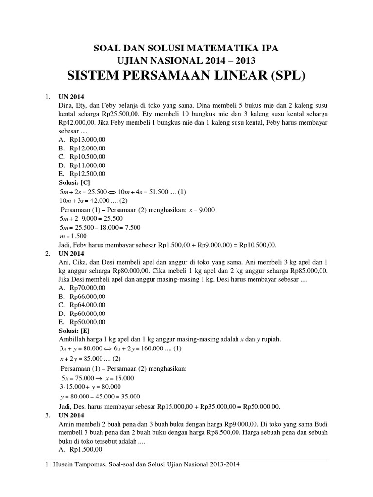 Adoc - Pub - Sistem Persamaan Linear SPL | PDF