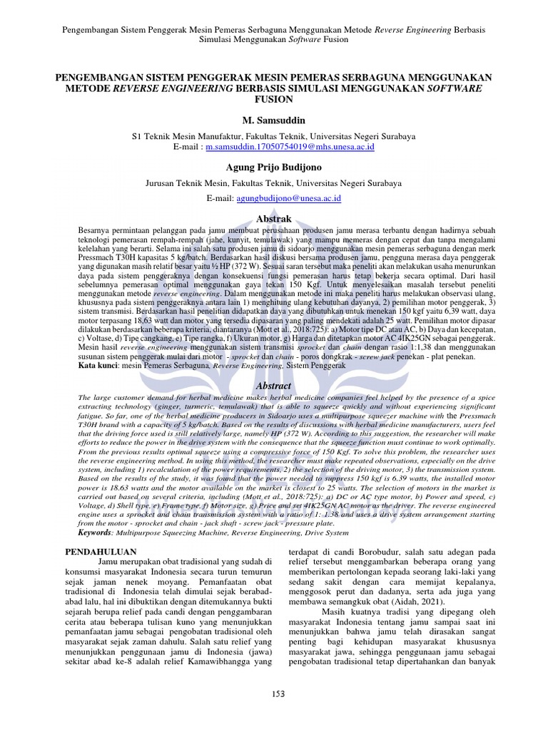 Pengembangan Sistem Penggerak Mesin Pemeras Serbaguna Menggunakan ...