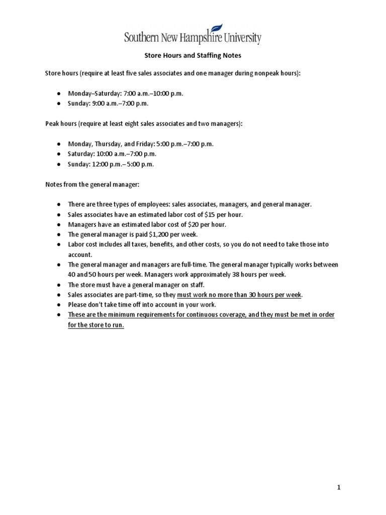 Store Hours and Staffing Guidelines | PDF | Business | Finance & Money ...