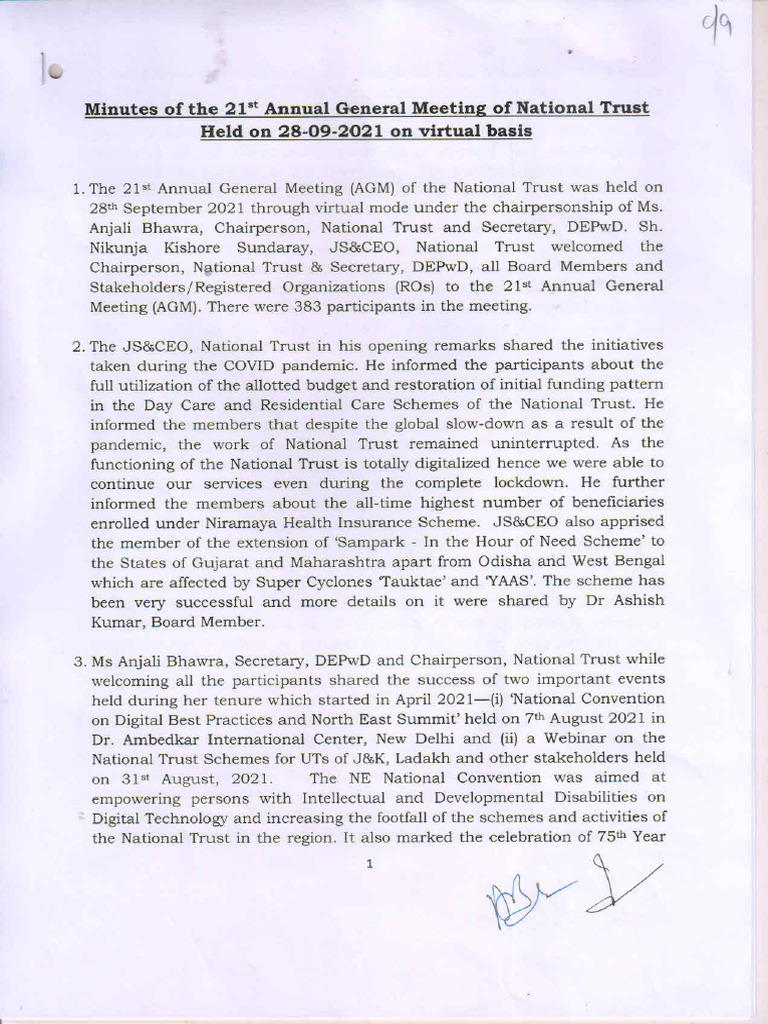 AGM Minutes - 2021 | PDF