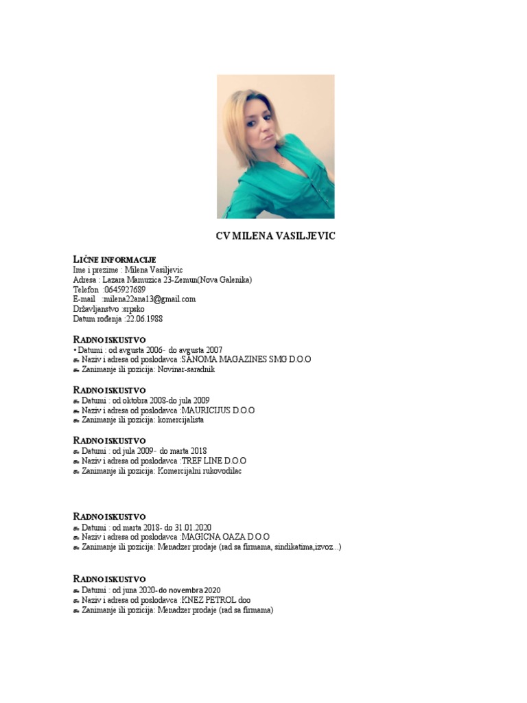CV Milena Vasiljevic | PDF