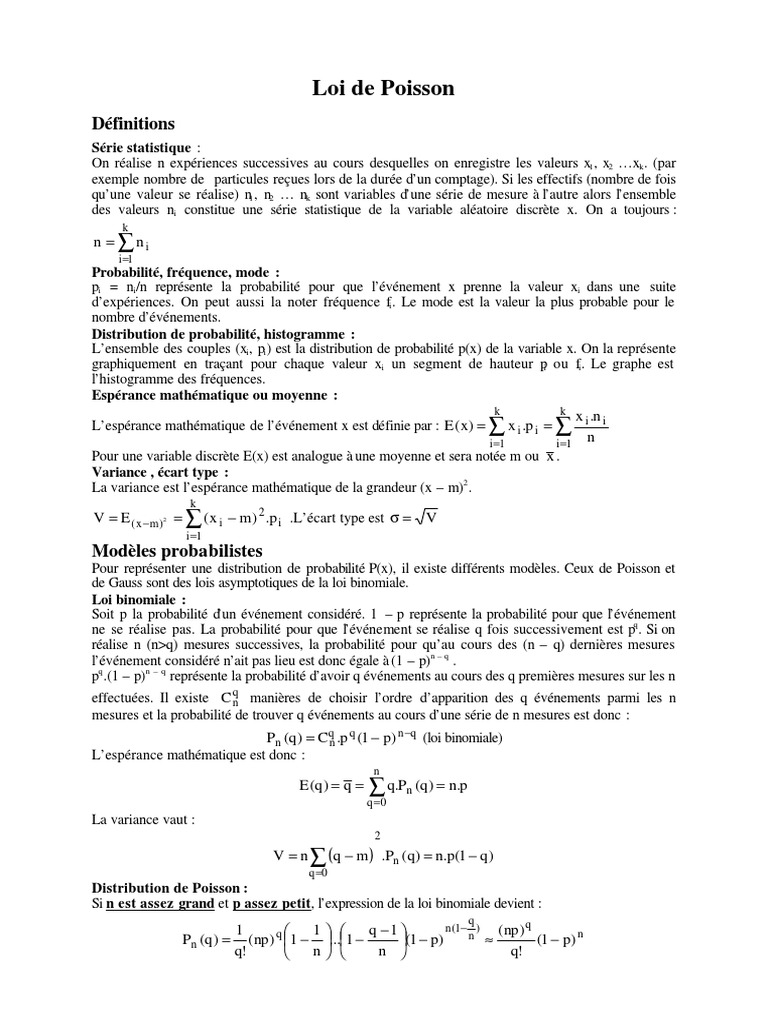 Loi De Poisson : Fiche De Mathématiques – AWBR