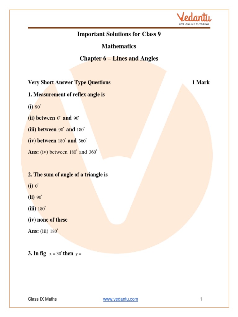 Important Questions For CBSE Class 9 Maths Chapter 6 - Lines and Angles ...