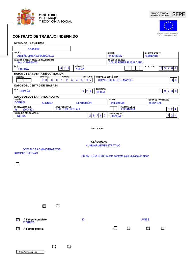 Modelo de Contrato Indefinido en España | PDF | Tiempo de trabajo | Salario