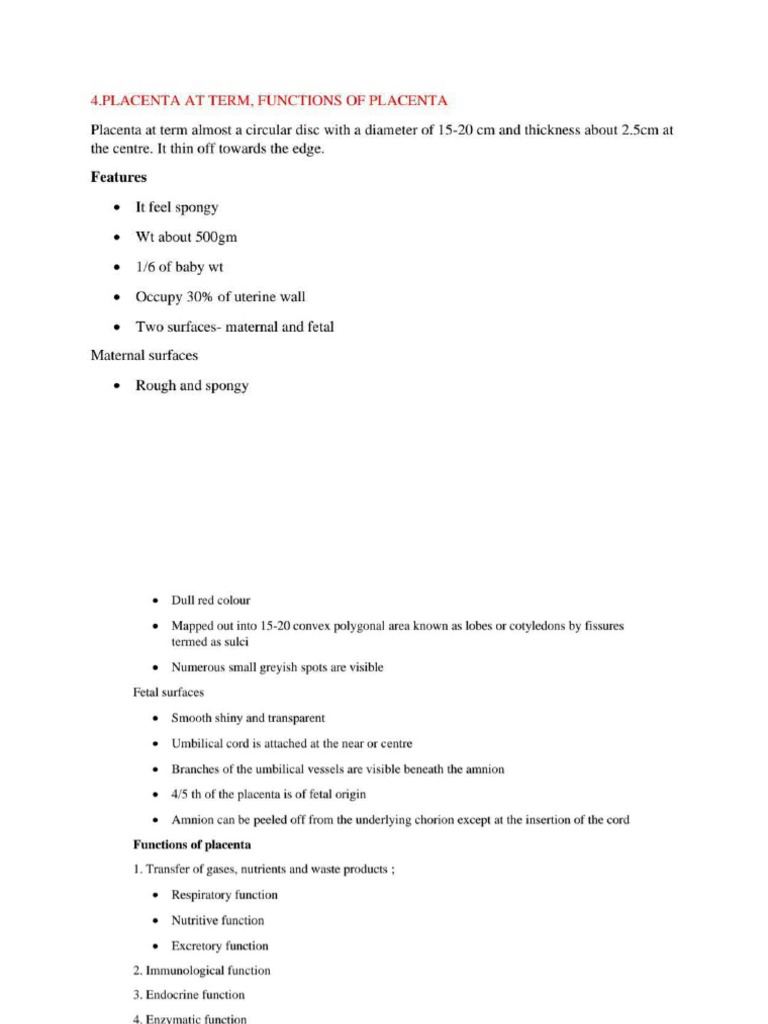 Functions of Placenta Overview Obg | PDF