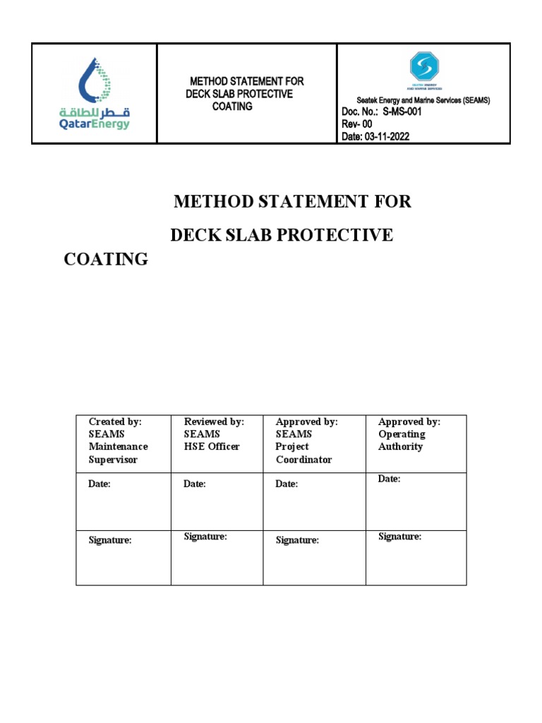 Deck Slab Coating Method Statement | PDF | Personal Protective ...