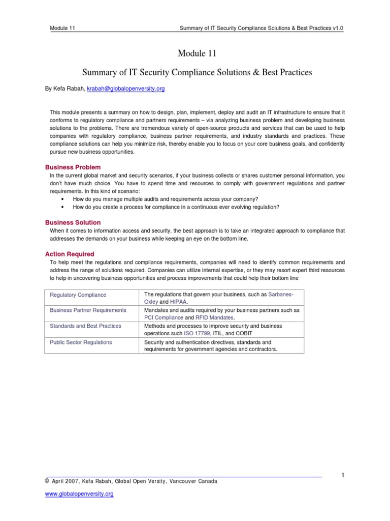 Module 01 - Summary of IT Security Compliance Solutions | Download Free PDF | Security ...