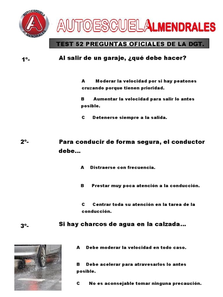 Test 52 Preguntas Oficiales de La Dgt. | PDF | Coche | Transporte
