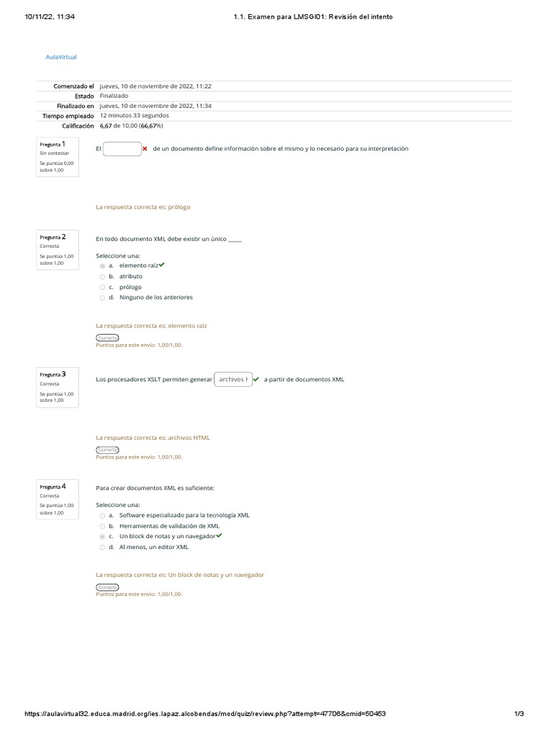 1.1. Examen2 para LMSGI01 - Revisión Del Intento | PDF | Xml | Informática