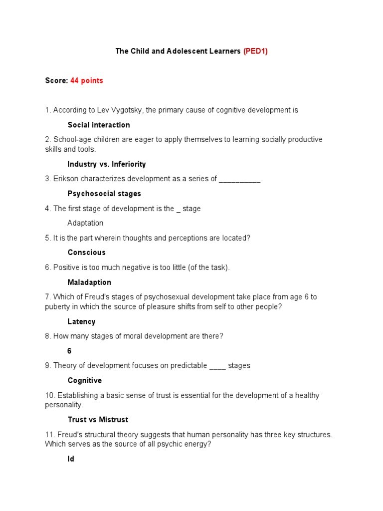 The Child and Adolescent Learners (PED1 | PDF | Id | Sigmund Freud