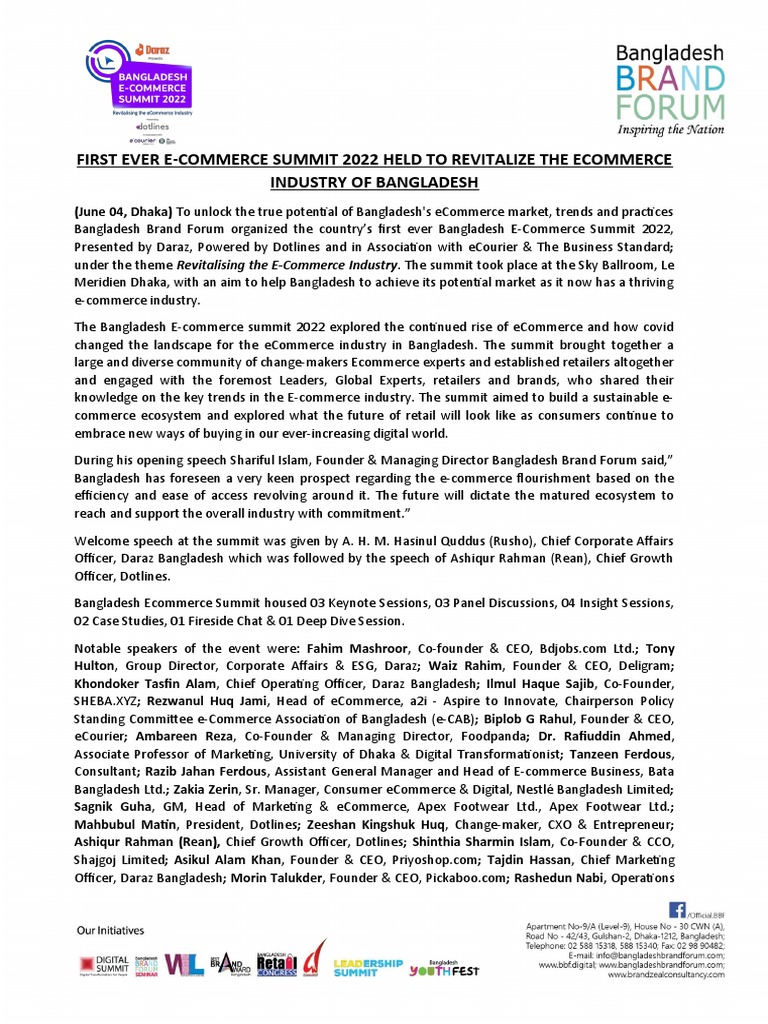 E-Commerce Summit 2022 Post Event PR English | PDF | E Commerce | Bangladesh