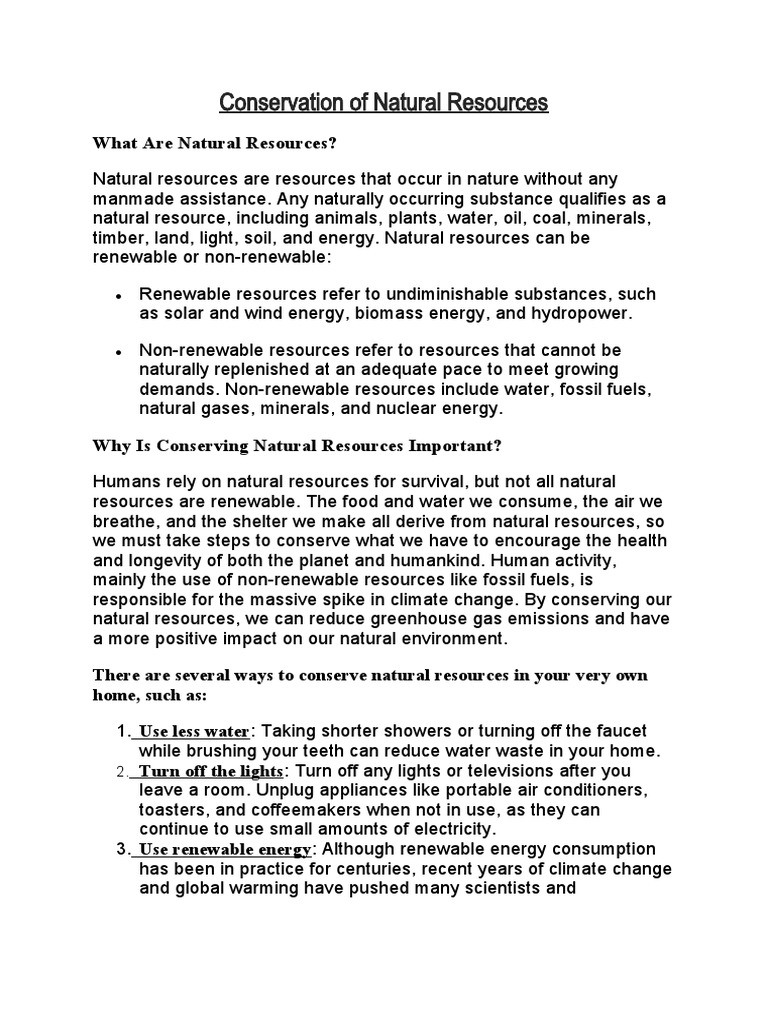 Conservation of Natural Resources | PDF | Renewable Resources ...
