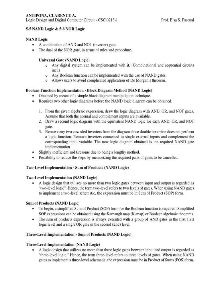 NAND and NOR Logic Design Guide | PDF | Logic Gate | Boolean Algebra