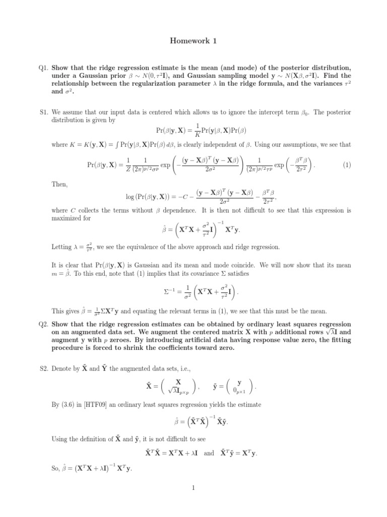 HW1 Solutions | PDF | Regression Analysis | Normal Distribution