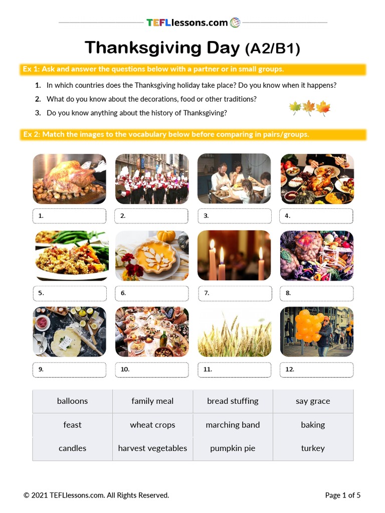Thanksgiving A2 b1 Student | PDF | Cooking | Food And Drink