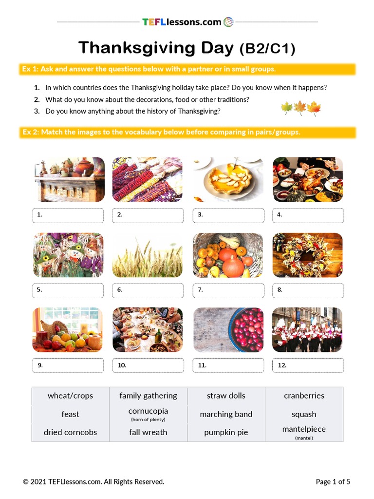 Thanksgiving b2 c1 Teacher | PDF | Language Arts & Discipline | Foreign ...