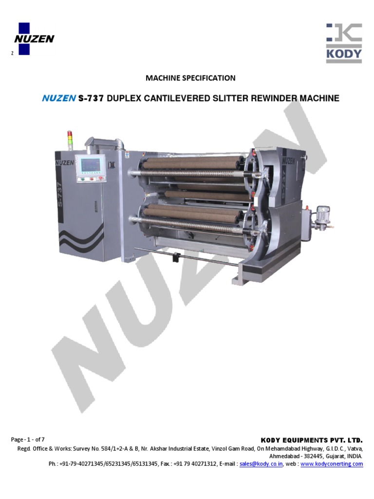 Nuzen S-737 Slitter Rewinder Overview | PDF | Actuator | Machines