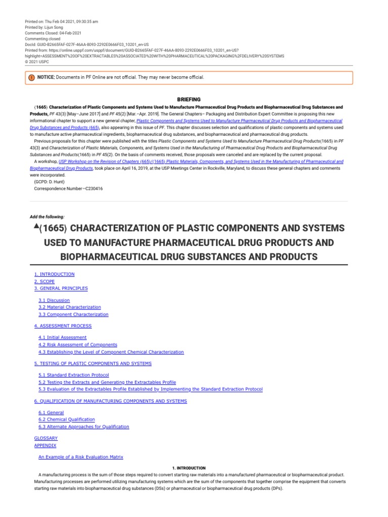 Usp 1665 | PDF | Ph | Risk