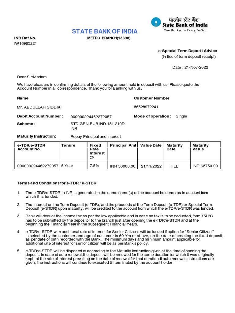 Sbi Fix Deposit Slip PDF | PDF | Deposit Account | Service Industries