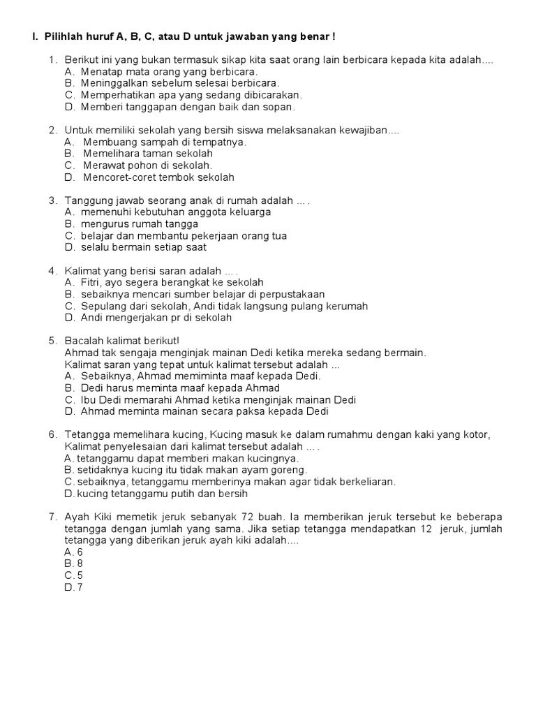 Soal Pas Kelas 3 Tema 4 | PDF