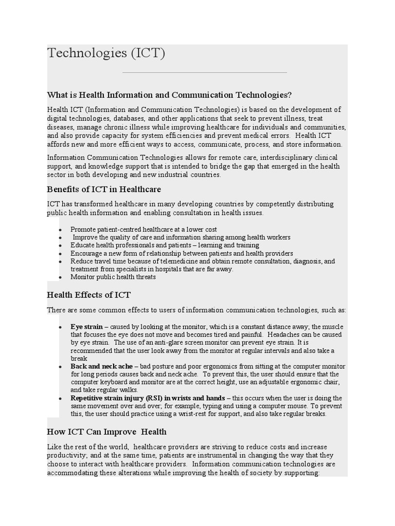 ICT in Health Care | PDF | Health Care | Information And Communications ...