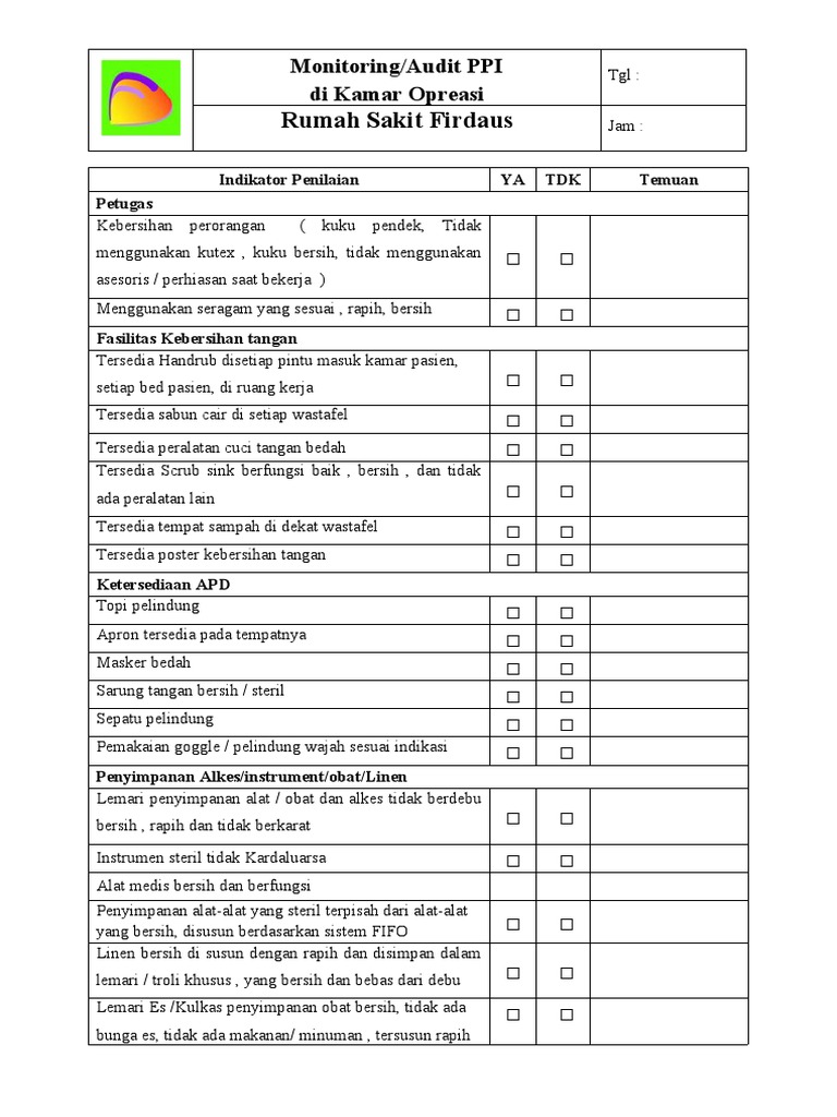 Audit Kebersihan Kamar Operasi RS Firdaus | PDF