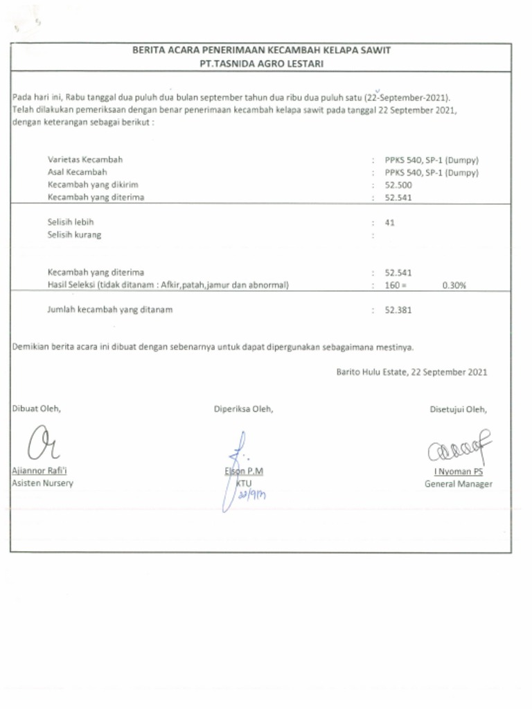 Ba Serah Terima Bibit | PDF
