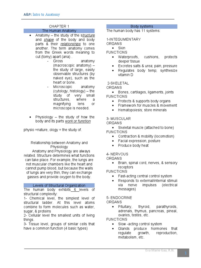 Intro To Anaphy - Reviewer | PDF | Human Body | Anatomy