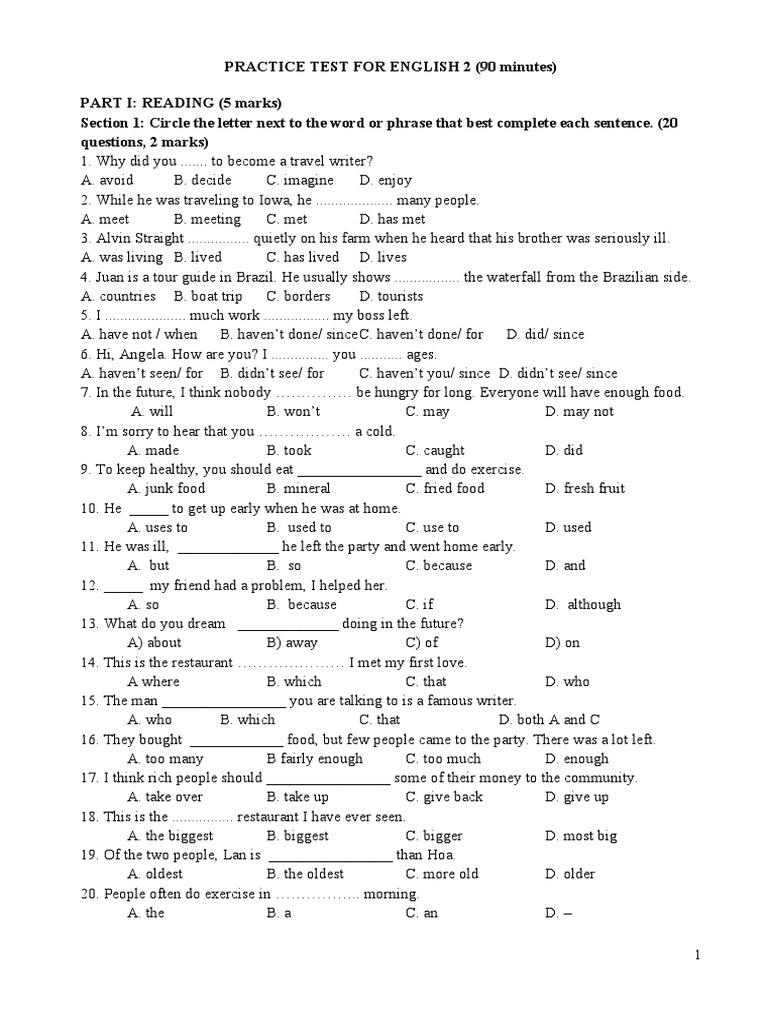 Minh họa đề thi KTHP TA2 | PDF | Newspapers | News