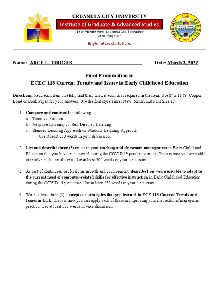 Current Trends - Final Exam - Arce | PDF | Learning | Educational ...