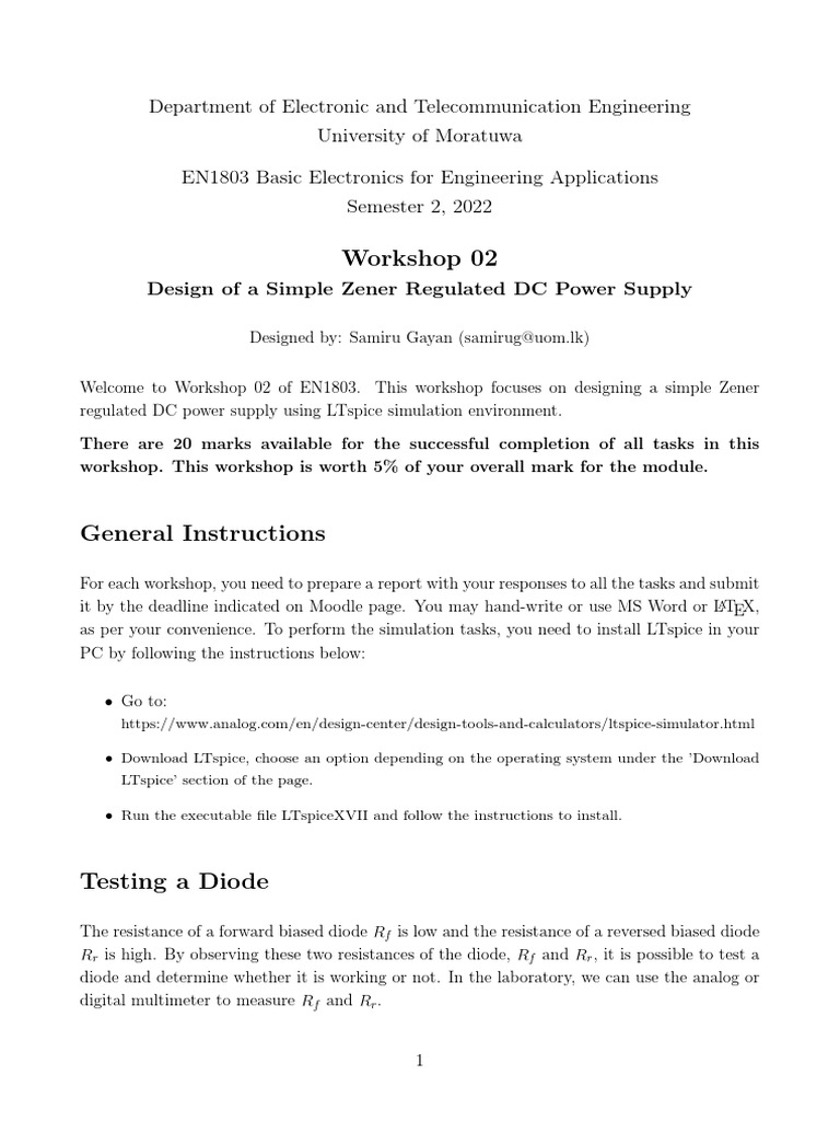 Workshop 02 | PDF | Rectifier | Electrical Network