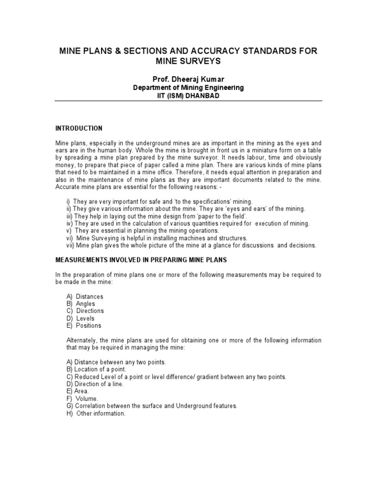 Mine Plans and Section and Their Accuracy Standards 166793053737027631636a99a999905 | PDF ...