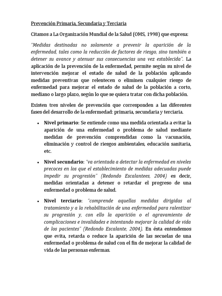 Niveles de Prevención | PDF | Asistencia sanitaria preventiva | Cuidado ...