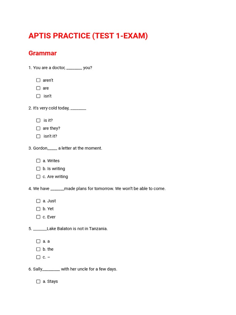 Aptis Practice (Test 1-Exam) : Grammar | PDF