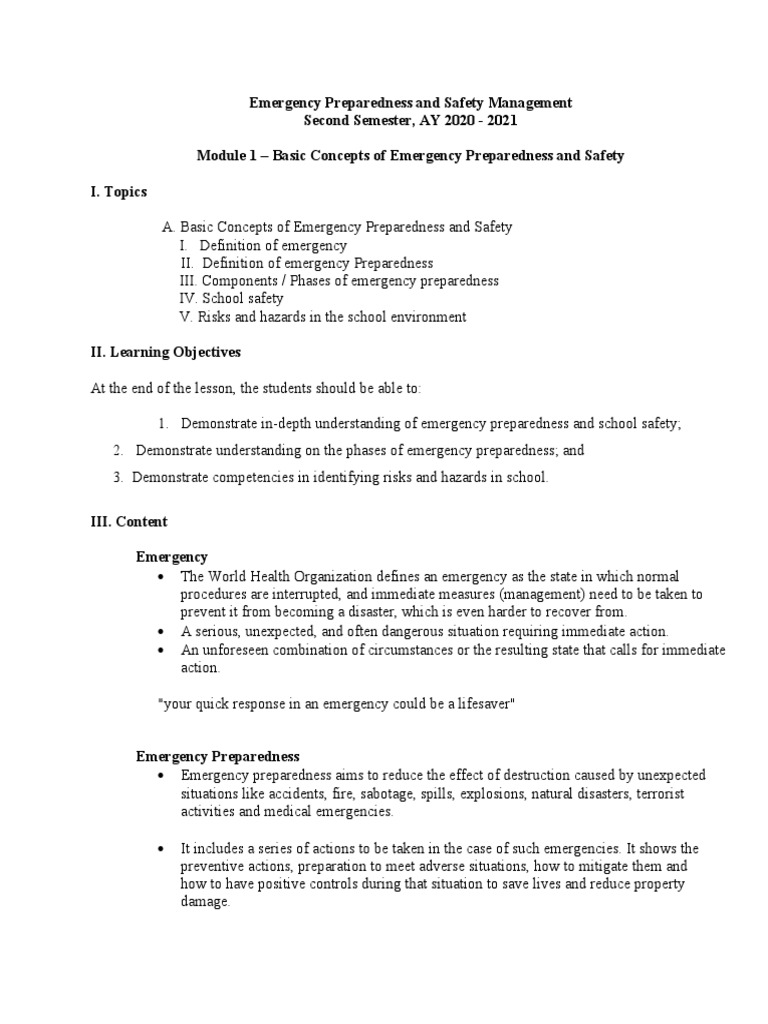 Module-1-Emergency Preparedness and Safety Management | PDF | Emergency Management | Emergency