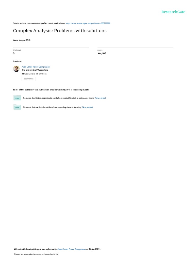 Complex Analysis Problems With Solutions | PDF