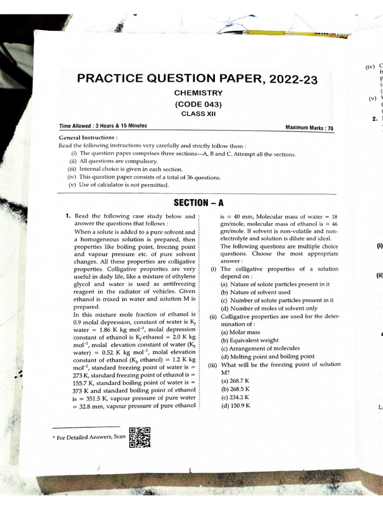 Model Paper Chemistry 12th | PDF