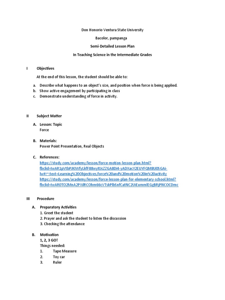Intermediate Science: Understanding Force | PDF | Force | Lesson Plan