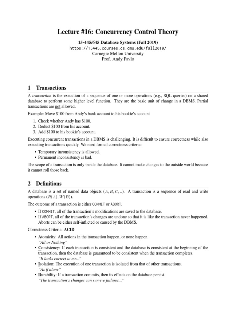 Transactions And Concurrency Control Pdf Database Transaction Acid