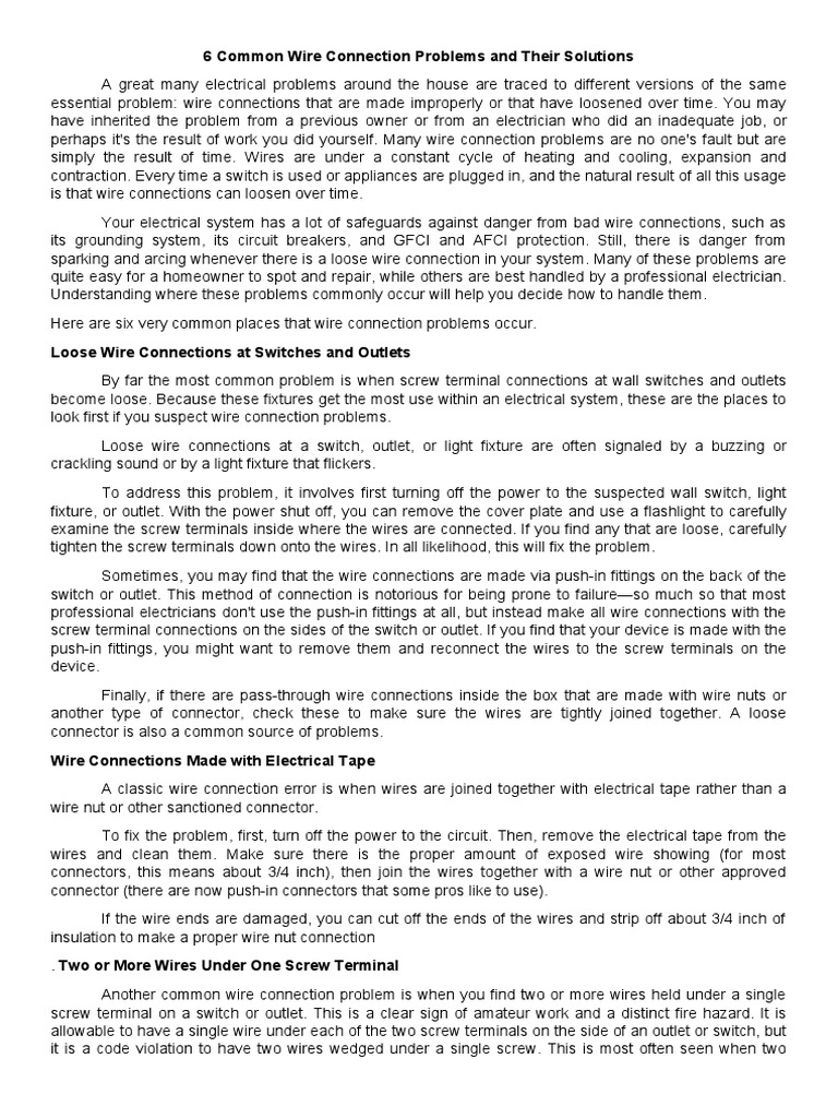 6 Common Wire Connection Problems and Their Solutions | PDF ...
